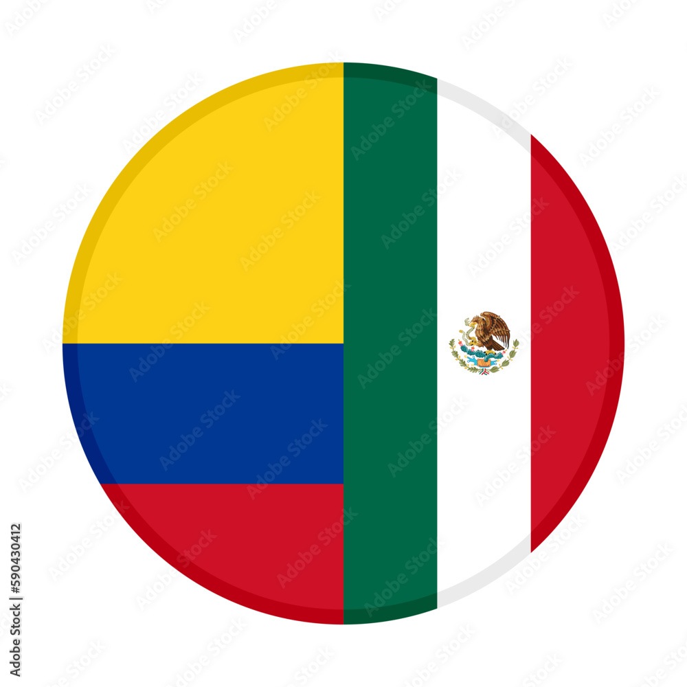 round icon of colombian and mexican flags. vector illustration isolated ...