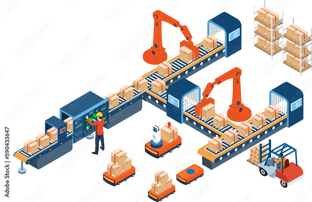 automated warehouse robots and Smart warehouse technology concept with Warehouse Automation ...