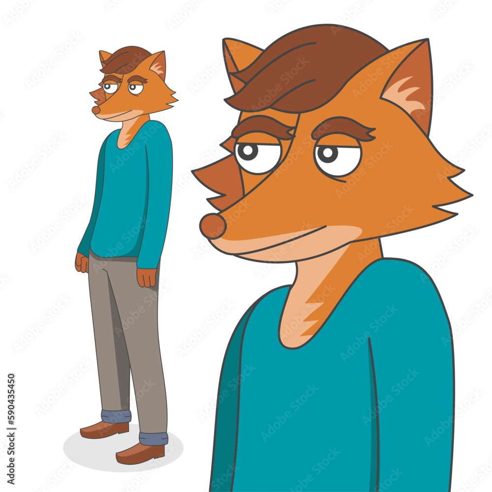 Vector cartoon character humanized fox in full growth. Character from ...