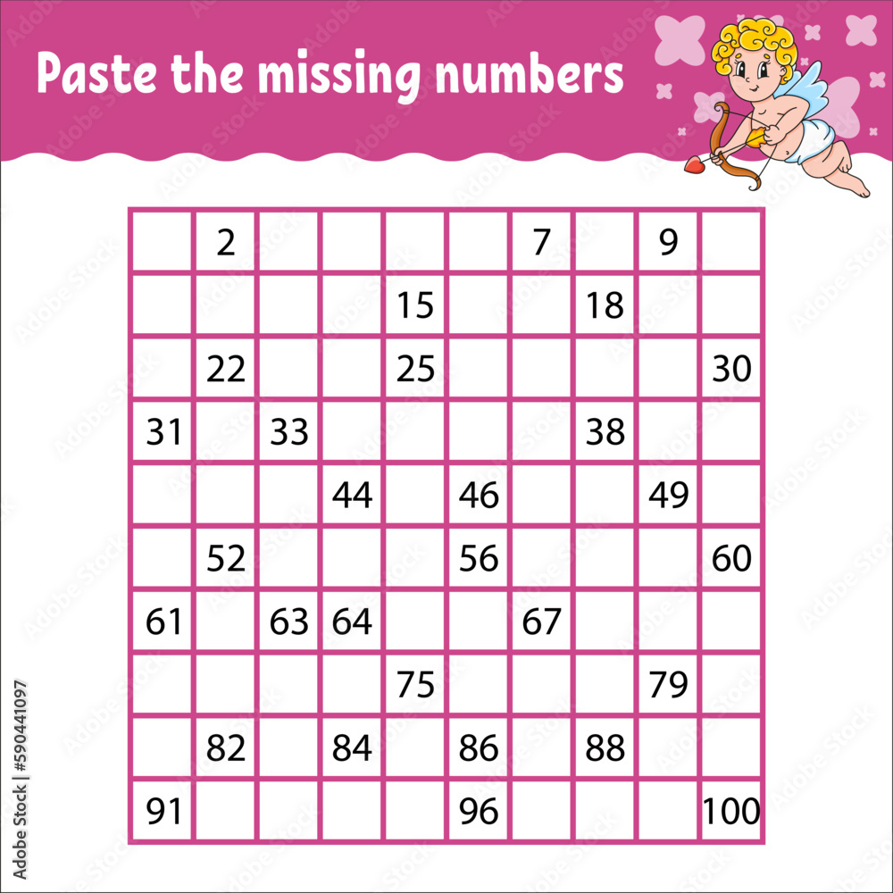 Paste the missing numbers from 1 to 100. Handwriting practice. Learning ...