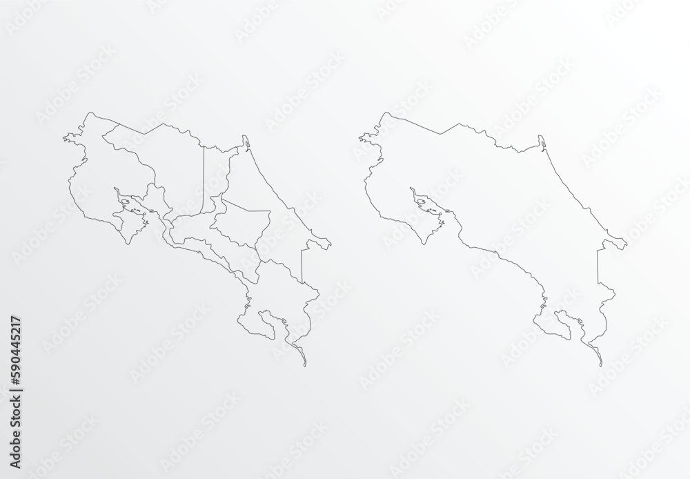 Black Outline vector Map of Costa Rica with regions Stock Vector ...