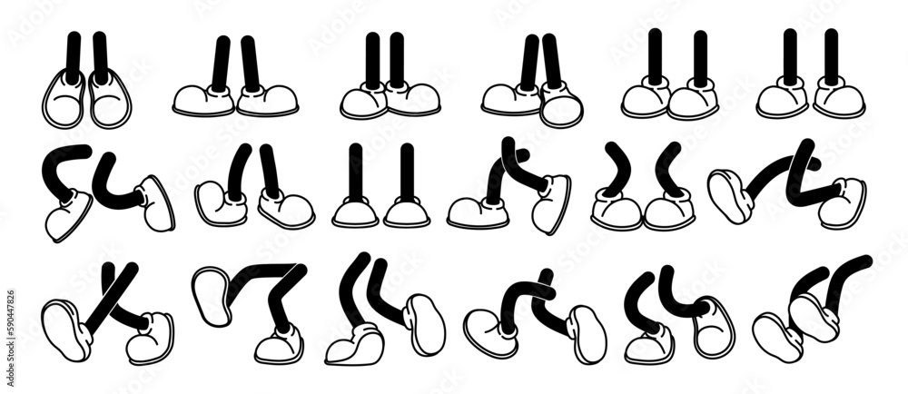 Vector de Stock Cartoon legs in shoes. Comic retro feet in different ...