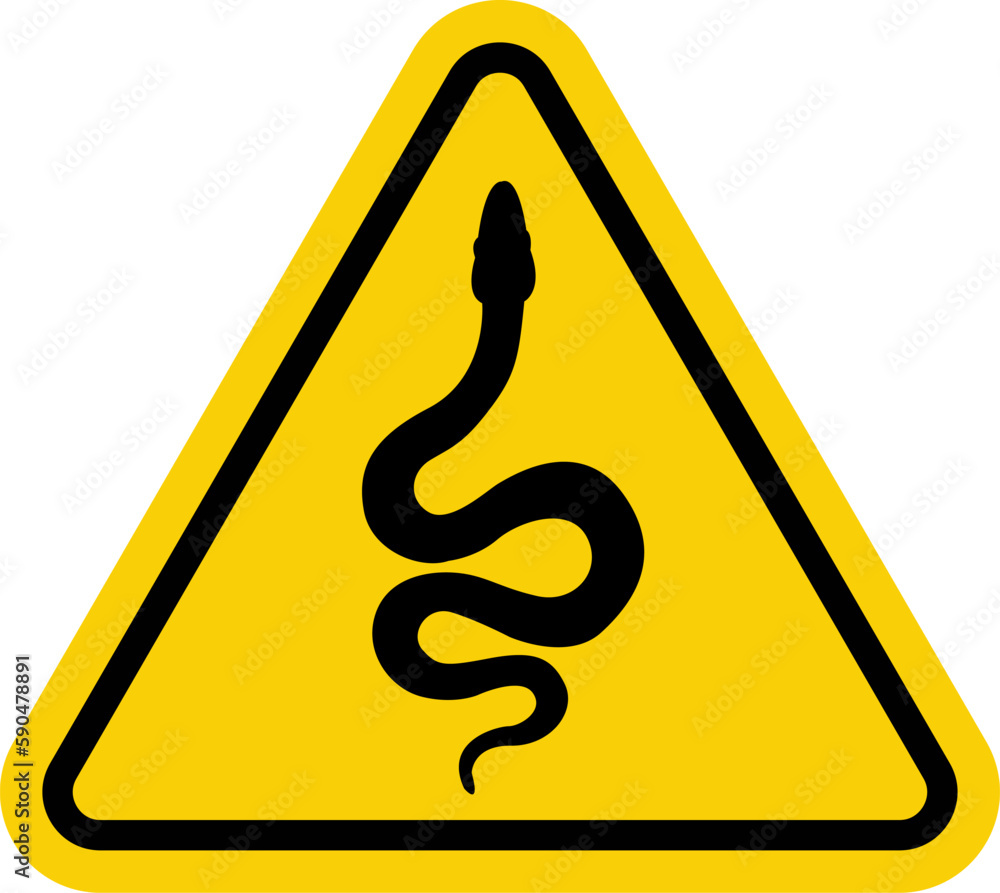 Sign snake. Snake warning sign. Danger snake sign. Yellow triangle sign ...