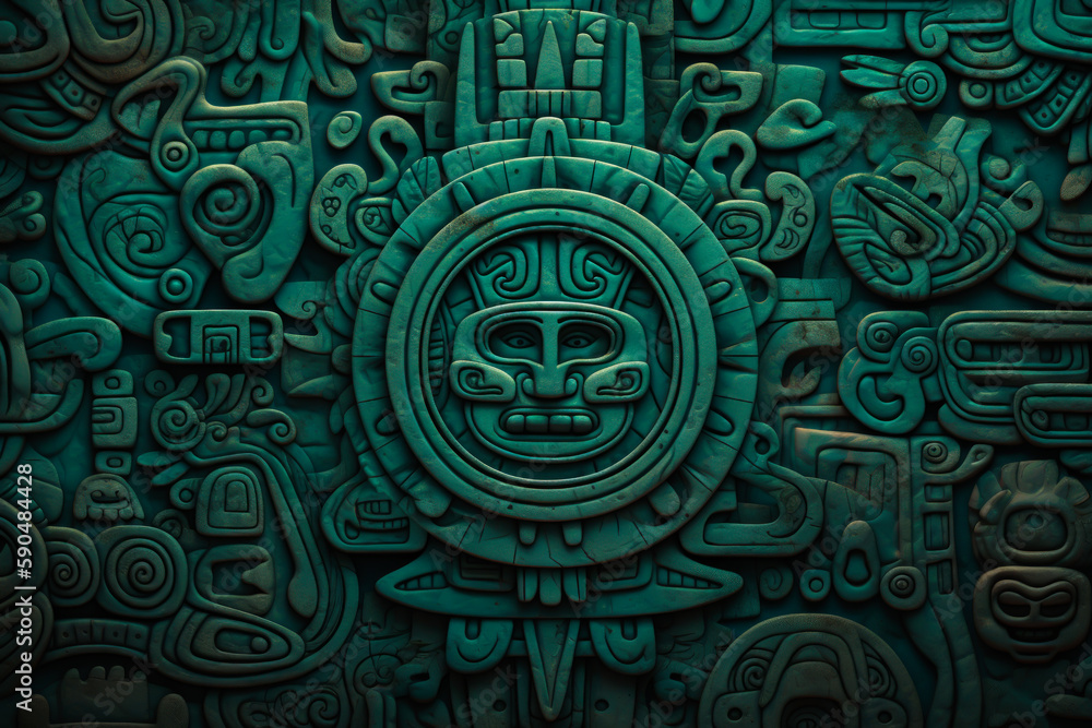 Stone maya texture. Ancien mayan background with face in the middle ...