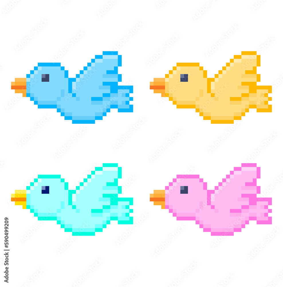 Pixel Illustration of birds in 4 colors Stock Illustration | Adobe Stock