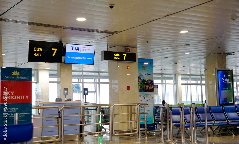 Gate number 7 at the International Tan Son Nhat Airport in Ho Chi Minh ...