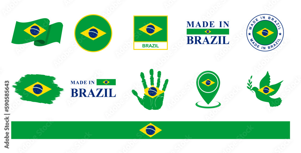 Brazil national flags icon set. Labels with Brazil flags. Vector ...