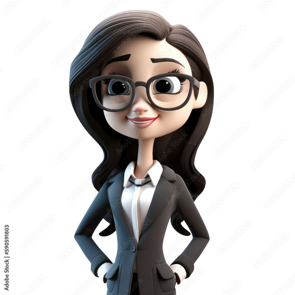 3d icon cute Young smiling business woman or office worker stands and ...