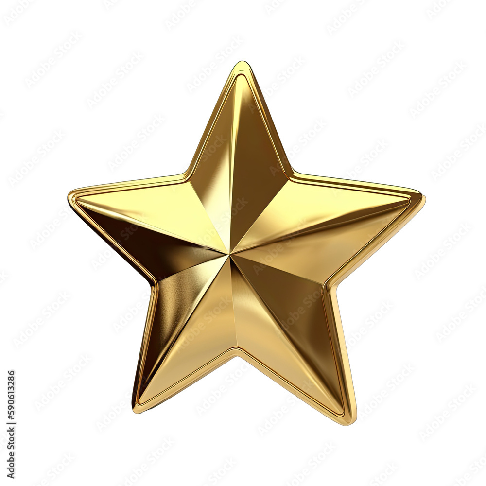 Gold star isolated on transparent background. Gold vintage star shape. 3d illustration. Gold ...