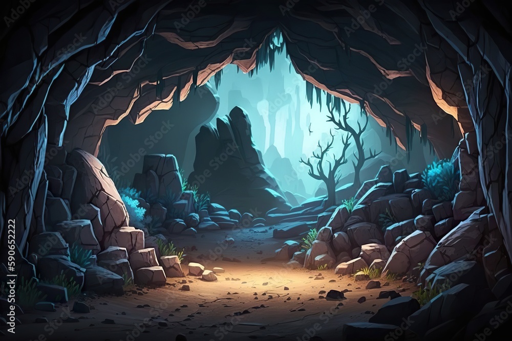 2D fantasy cave in rock background environment for a battle arena ...