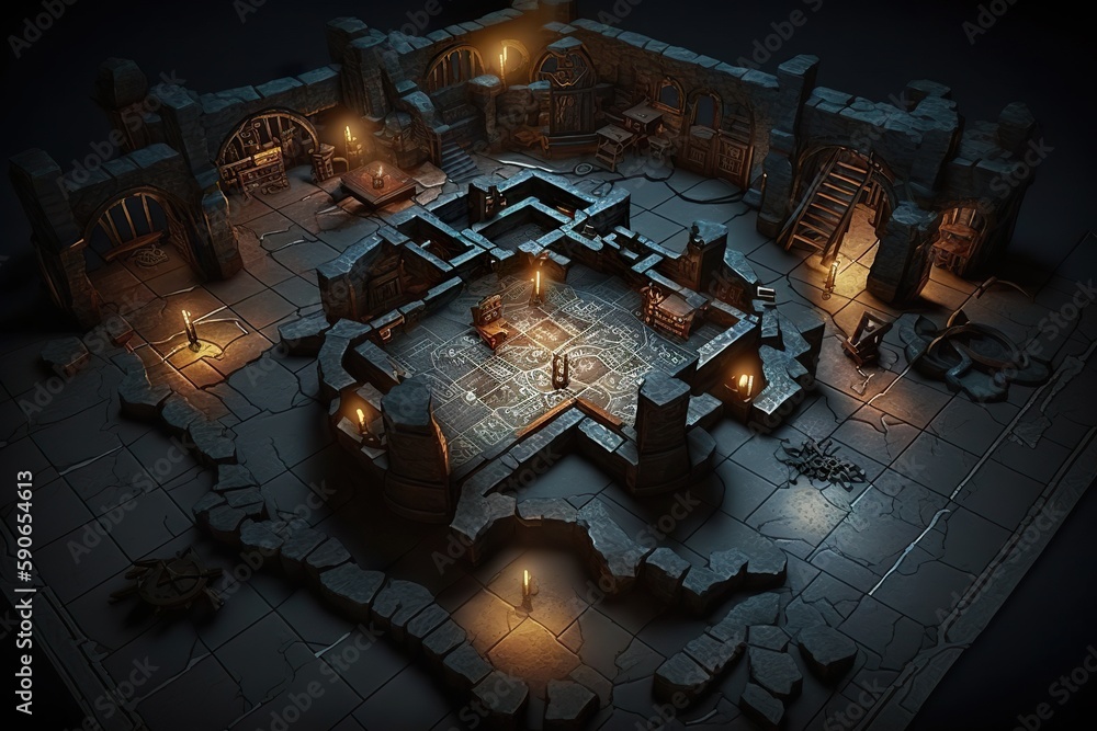 Stock-Illustration „An epic dungeon map battle map for fantasy game. Level map scrolling user ...