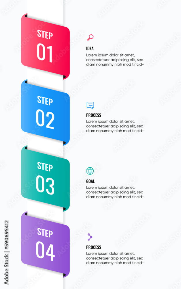 4 editable infographic steps. 4 steps in vertical layout. Simple ...