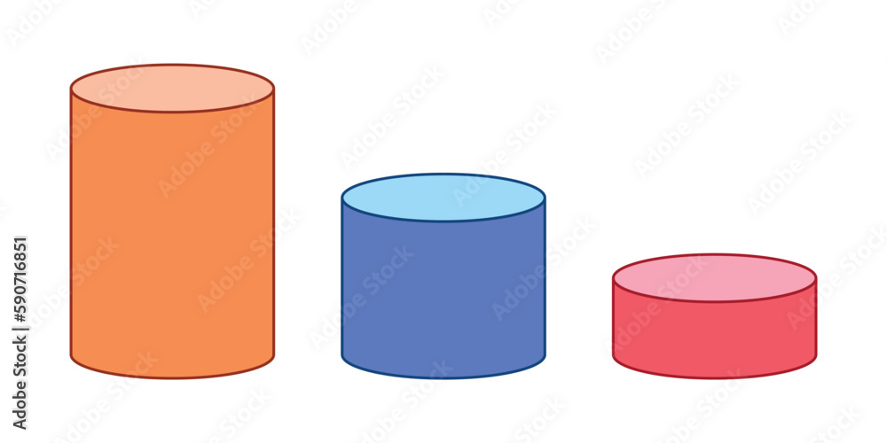 Set of colorful cylinder 3D shape in mathematics. Vector illustration ...