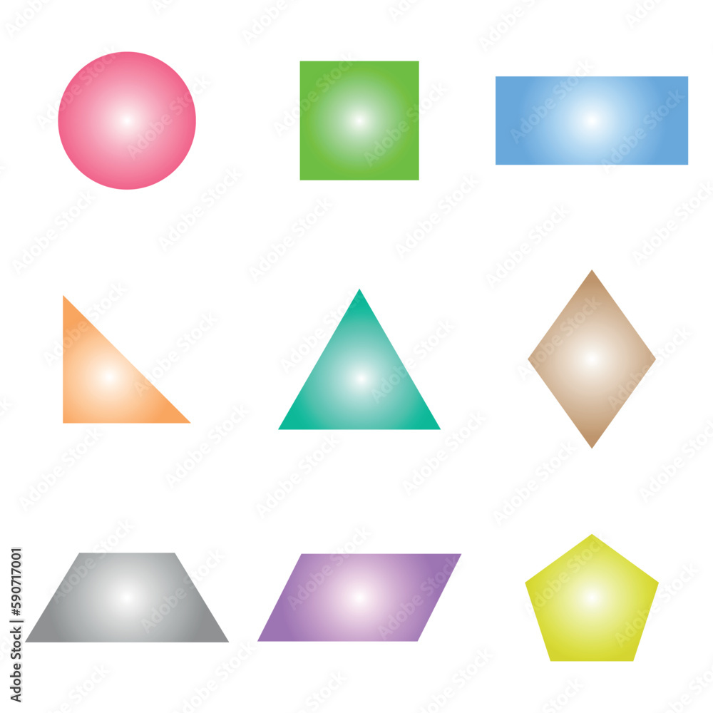 2D basic geometric shapes set. Square, right triangle, parallelogram ...
