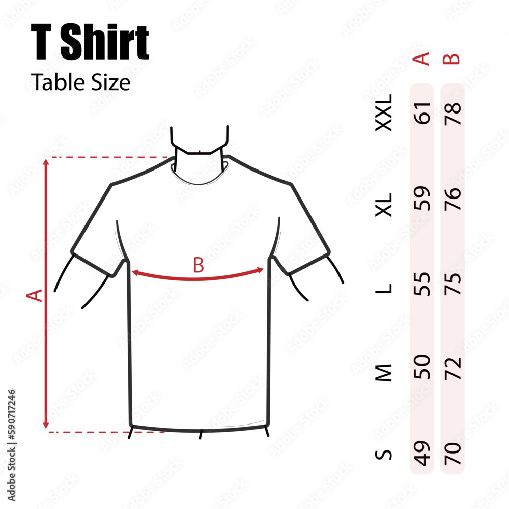 Outline vector illustration of unisex short sleeve t-shirts - sizing ...