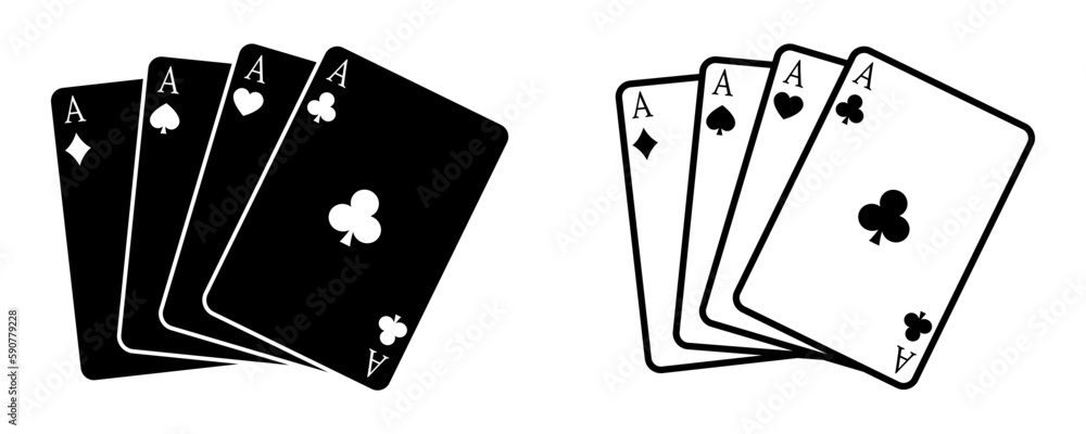 Set of playing card vector icons. Gambling game. Four card. Black ...