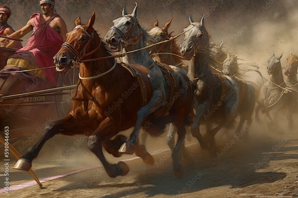 Captivating digital illustration of a high-stakes Roman chariot race ...