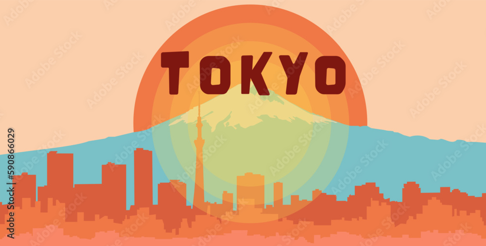 Vector cartoon illustration of Tokyo city skyline. Silhouette of ...