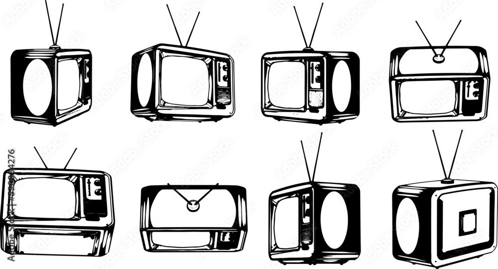 Vector de Stock "Artistic Antiquity: Old TV Set Silhouette Prints ...