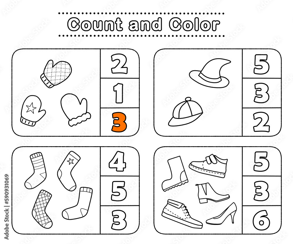 Count and color educational children activity with cute illustration ...
