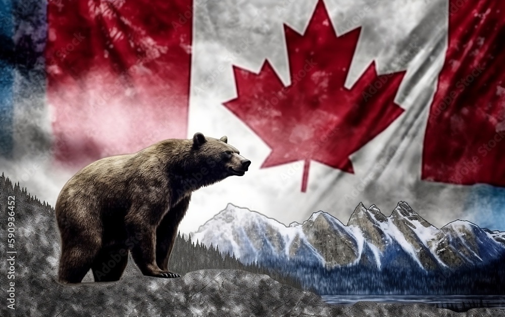 Grizzly bear on the canadian flag background created with Generative AI ...