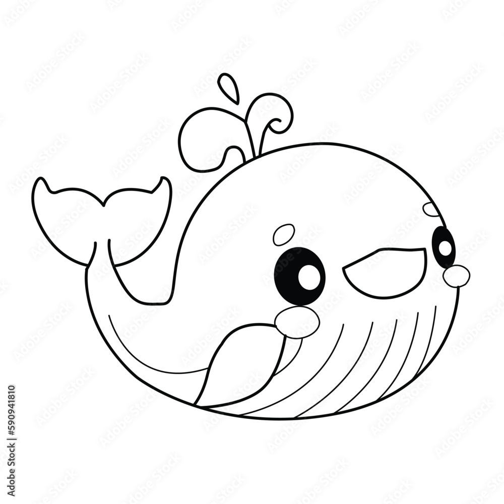 Whale coloring page. Hand drawn whale coloring page. Whale cartoon ...