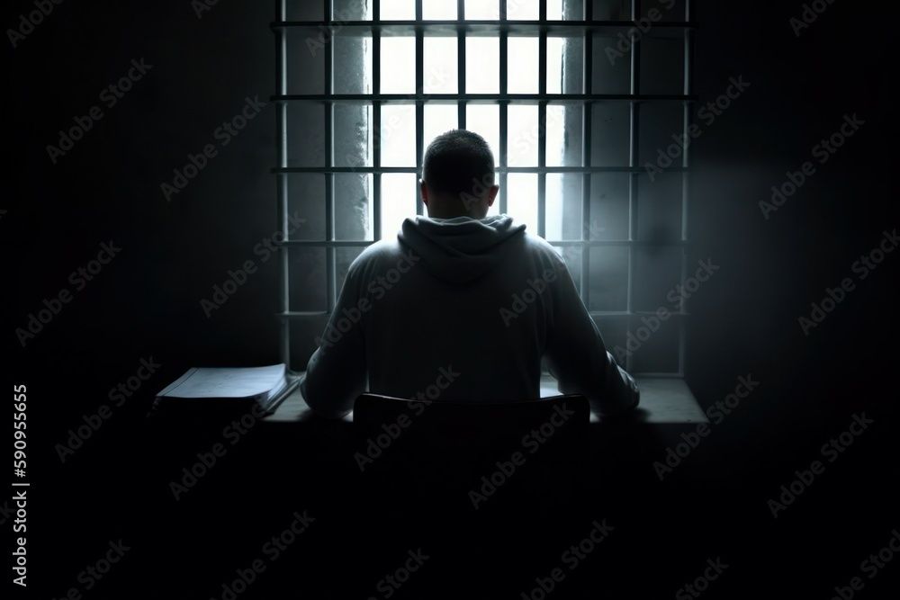 Hacker in prison cell. Selective focus. AI generated, human enhanced ...