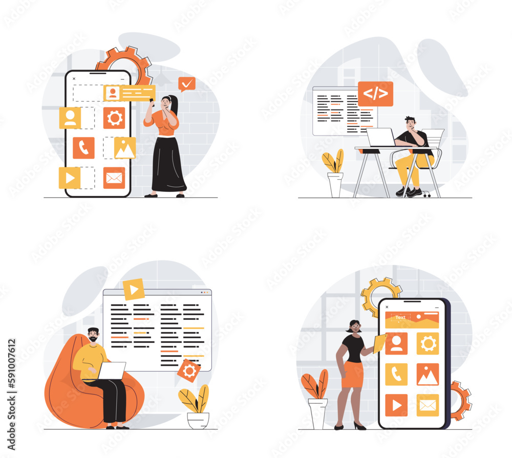 Image vectorielle Stock UI UX development concept with character set. Collection of scenes ...