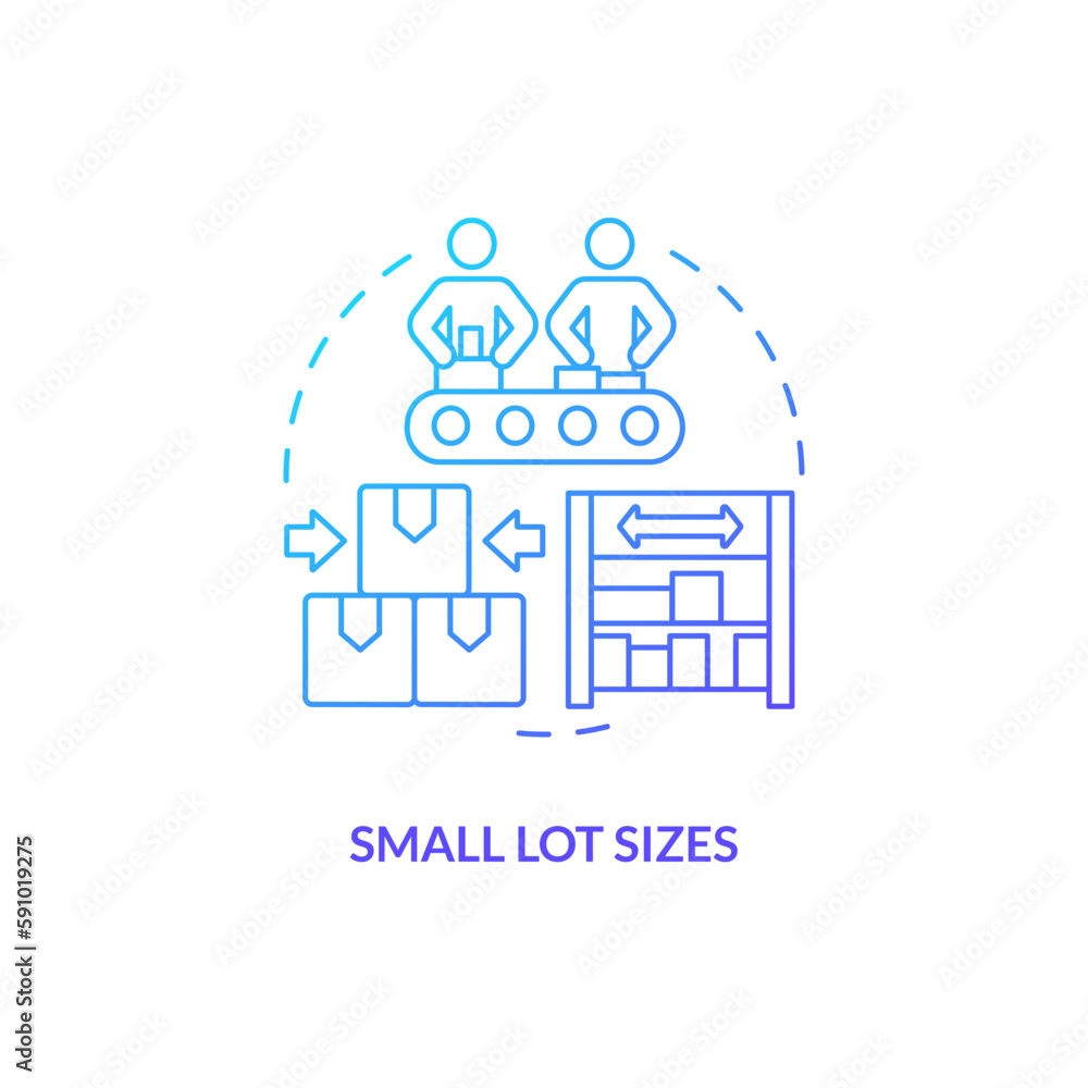 Small lot sizes blue gradient concept icon. Operations management ...