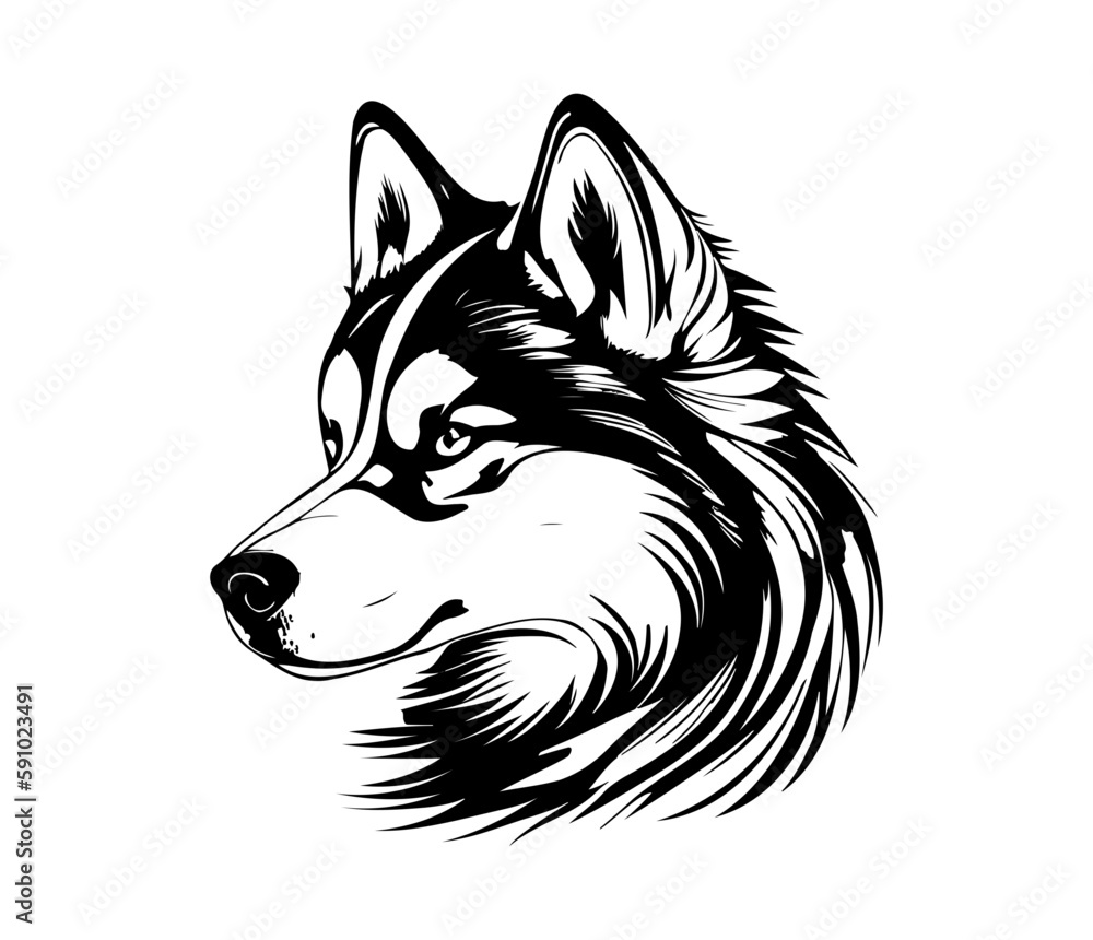 Siberian Husky, Silhouettes Dog Face SVG, black and white Siberian ...