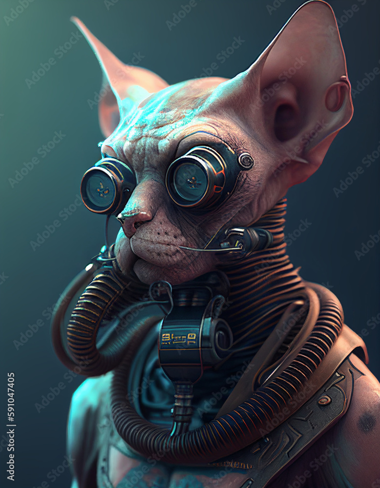 Cyberpunk sphynx realistic AI generated Stock Illustration | Adobe Stock
