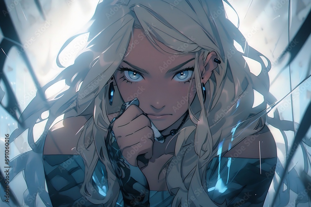 ภาพประกอบ Stock woman, beautiful face, straight hair, intense bule eyes ...