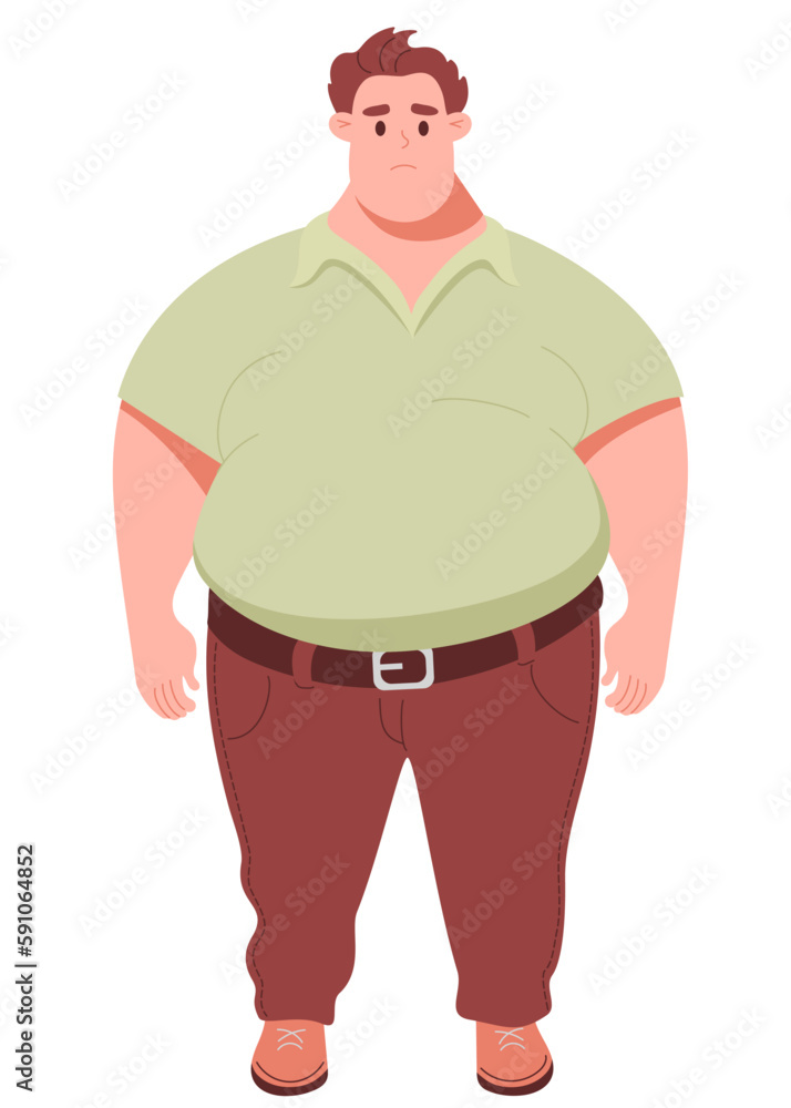 Sad fat cute man. Vector illustration in cartoon flat style. Concept ...