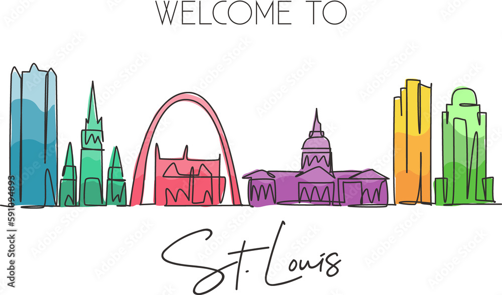 One single line drawing of St. Louis city skyline, USA. Historical town ...