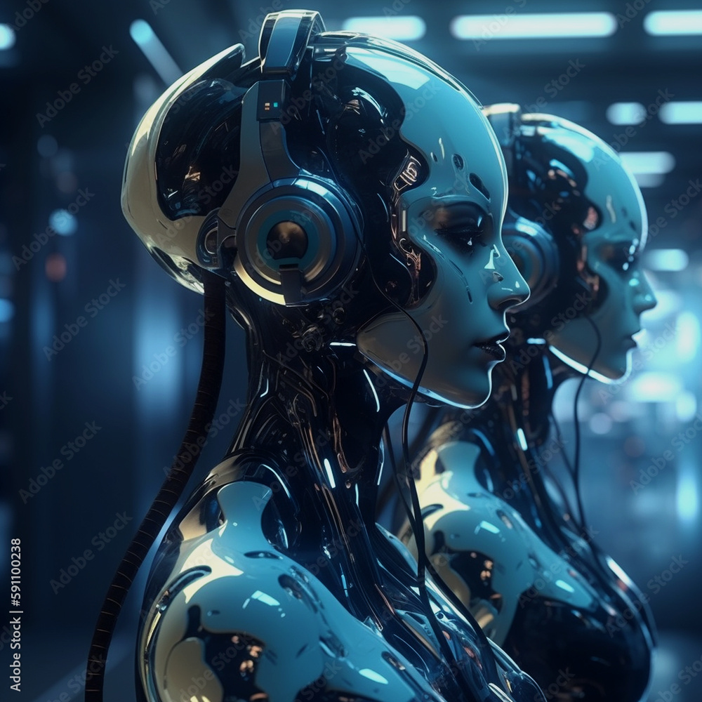 Futuristic robots.Concept of artificial intelligence for industrial ...