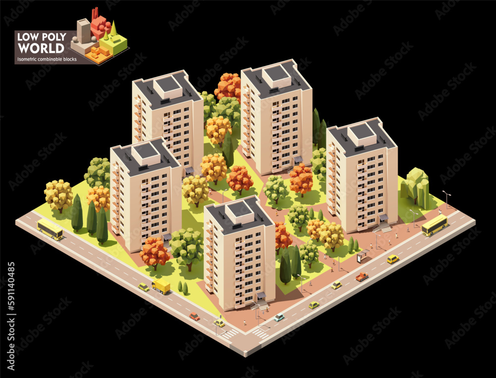 Vector isometric world map creation set. Combinable map elements. Town ...