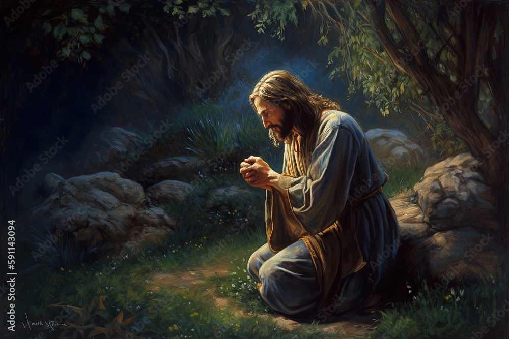 Jesus Christ prays to the Father in the Garden of Gethsemane in the ...
