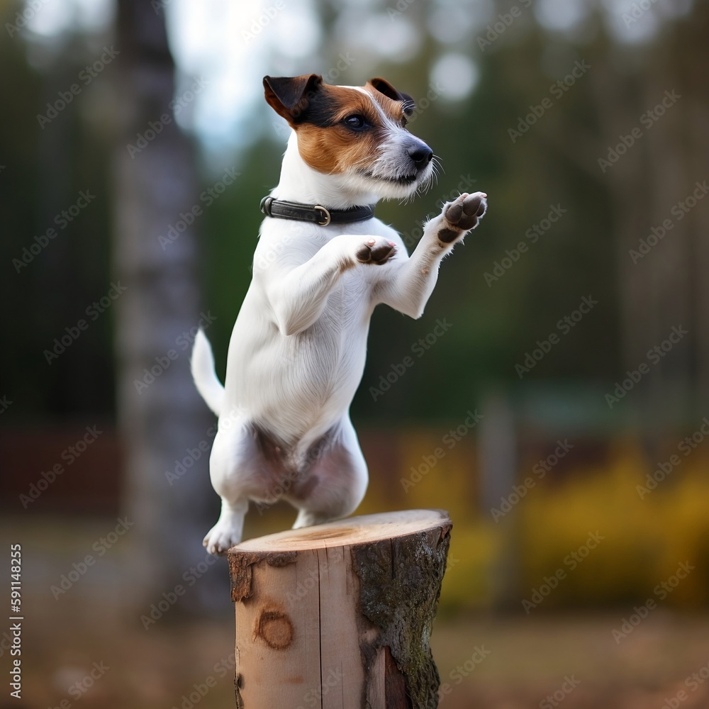 Stock-Illustration „jack Russell terrier jumping to reach the log ...