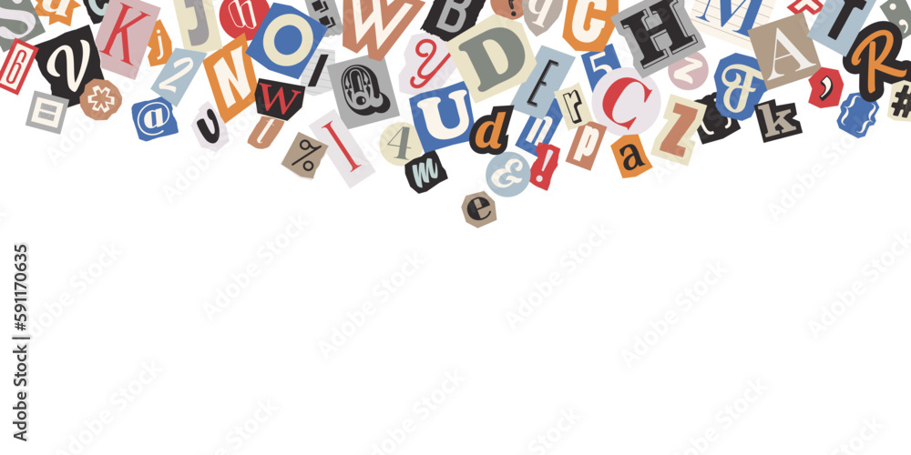 Scattered letters on white background. Cutout letters of magazine ...