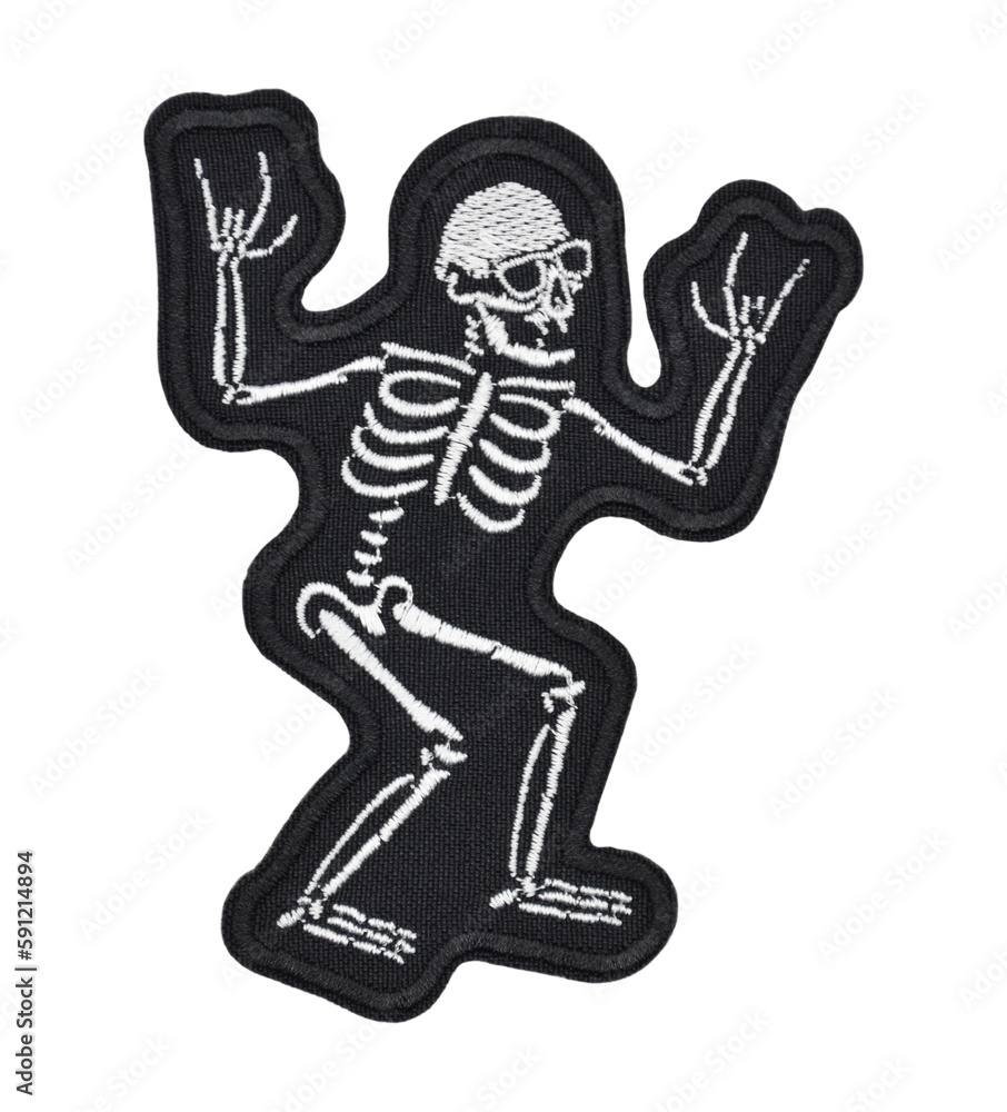 Embroidered patch depicting a skeleton, skull, death. Accessory for ...