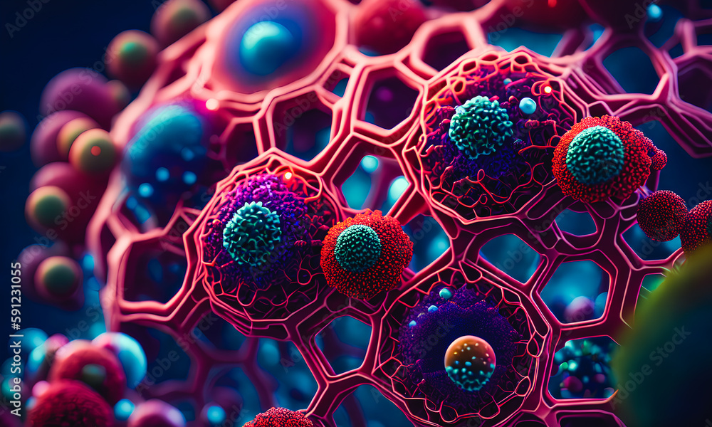 Complex chemical structures in vibrant colors, atoms, modern styling ...