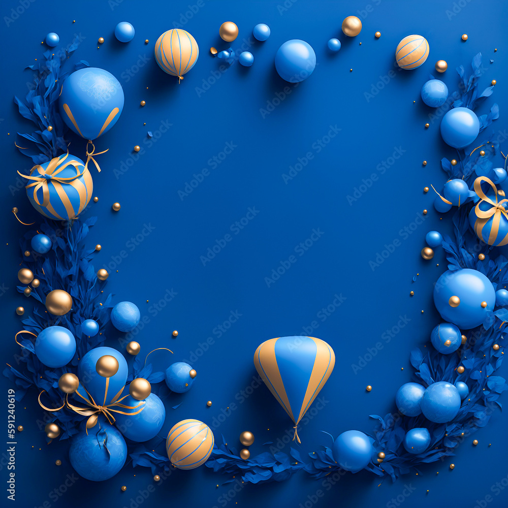 Blue birthday banner decor with balloons, copy space available, created ...