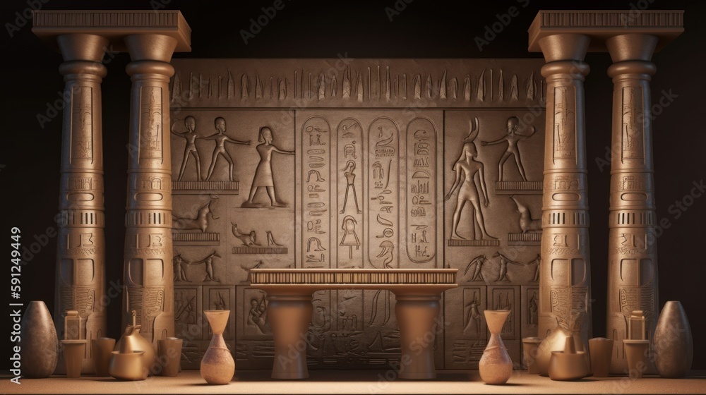 3D display podium. Ancient Egypt 3D background, hieroglyph - covered ...
