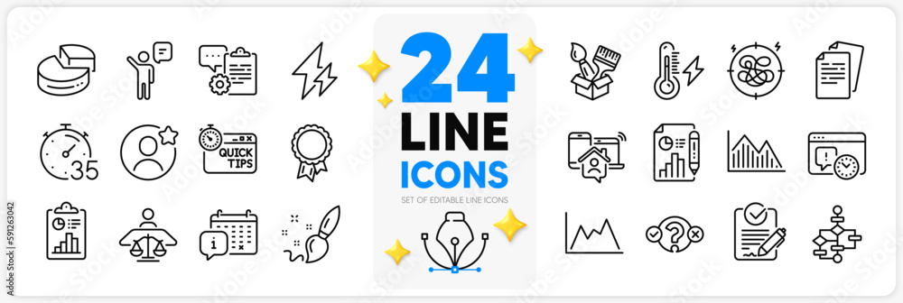 Icons set of Court judge, Timer and Work home line icons pack for app with Electricity, Success ...