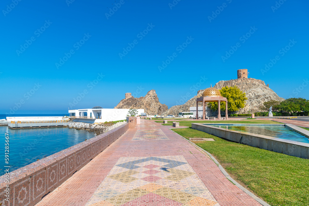 View from the waterfront Corniche of the Riyam Incense Burner ...