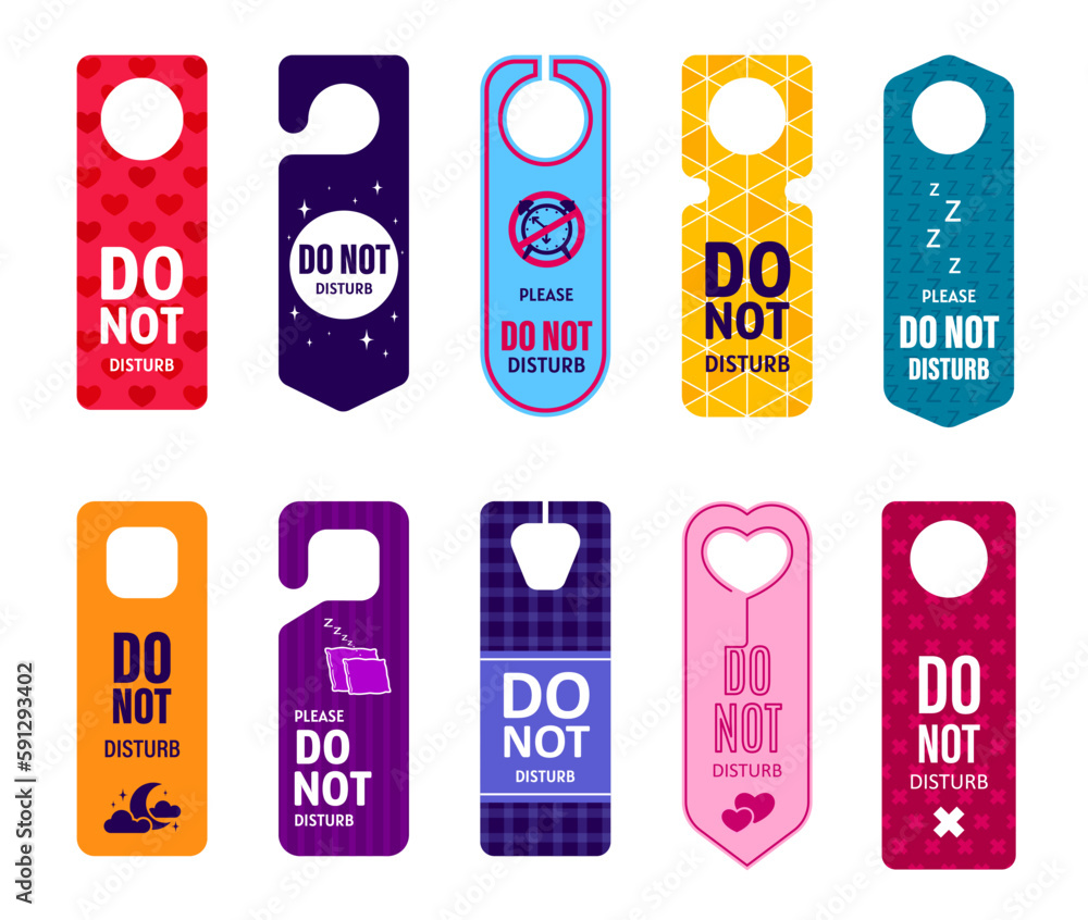 Do not disturb hotel signs. Isolated vector hangers, colorful hotel ...