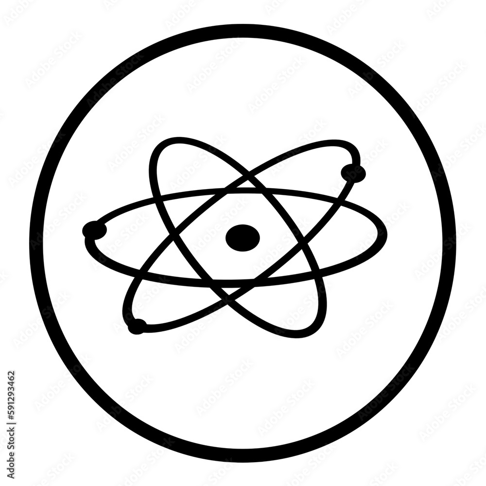 Atom icon isolated on transparent background. Fusion orbit spin. Neon ...
