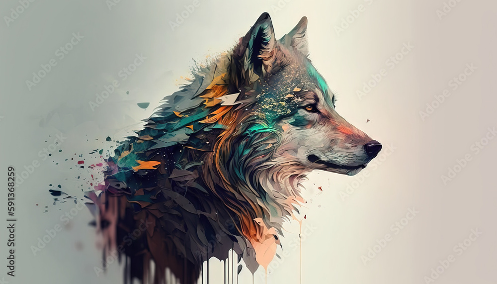 Wolf animal abstract wallpaper. Background in pastel colors generative ...