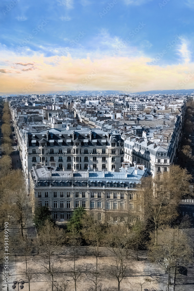 Paris, beautiful Haussmann facades and roofs Stock Photo | Adobe Stock