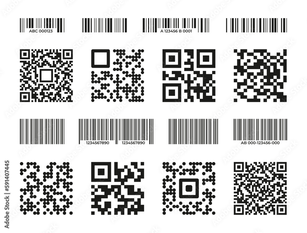 Barcodes and QR. Scan code for labeling and tracking, black stripes ...